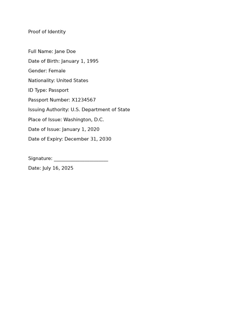 U.S. Passport Identity Proof Document | PDF