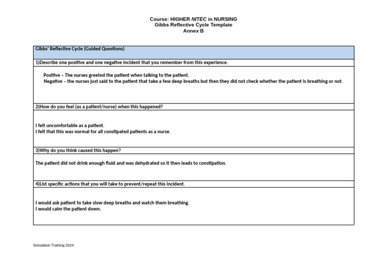 Gibbs Reflective Cycle Template - Annex B1 | PDF