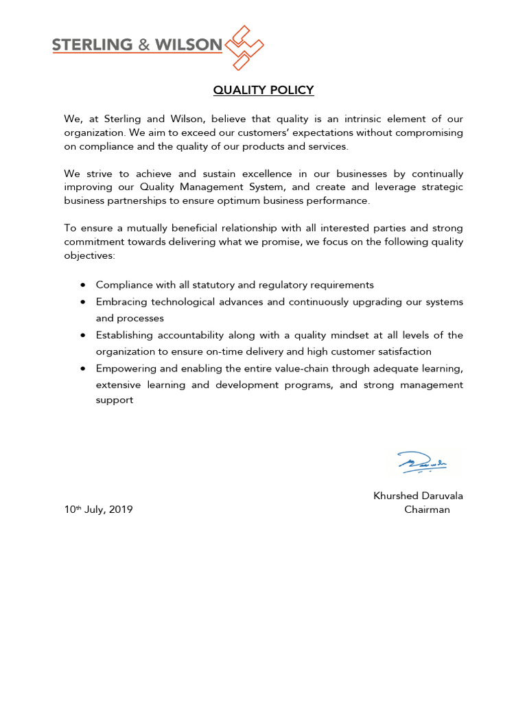 Quality Policy | PDF