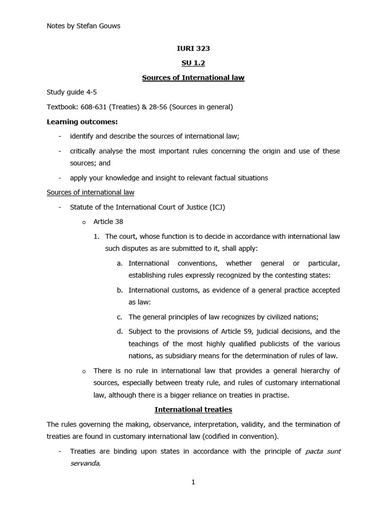 323 Study Unit 1.2 - S Gouws | PDF | Treaty | International Law