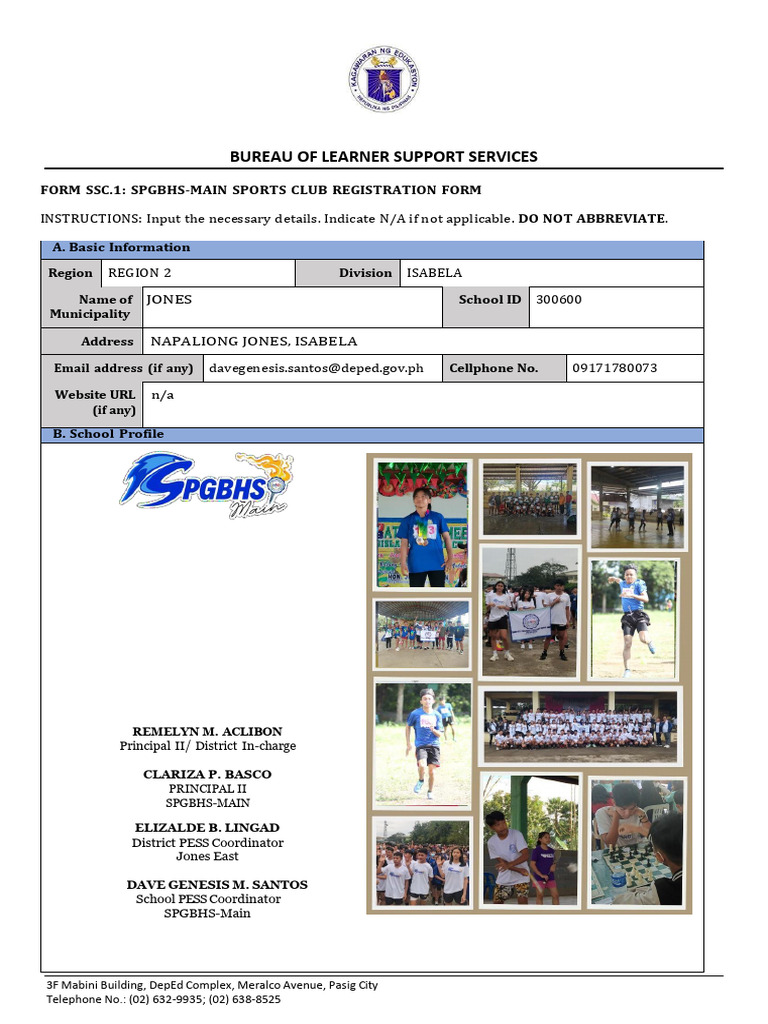 Spgbhs Main Sports Club SSC Form 1 | PDF