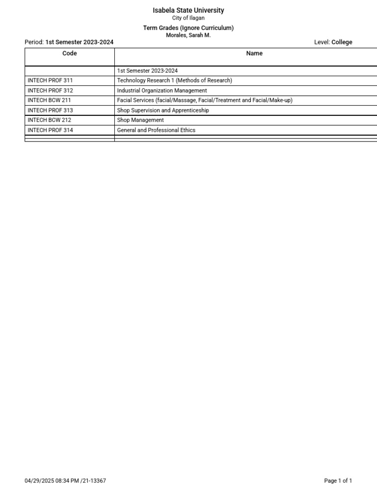 Term Grades (Ignore Curriculum) 1st Semester 2023-2024 College | PDF