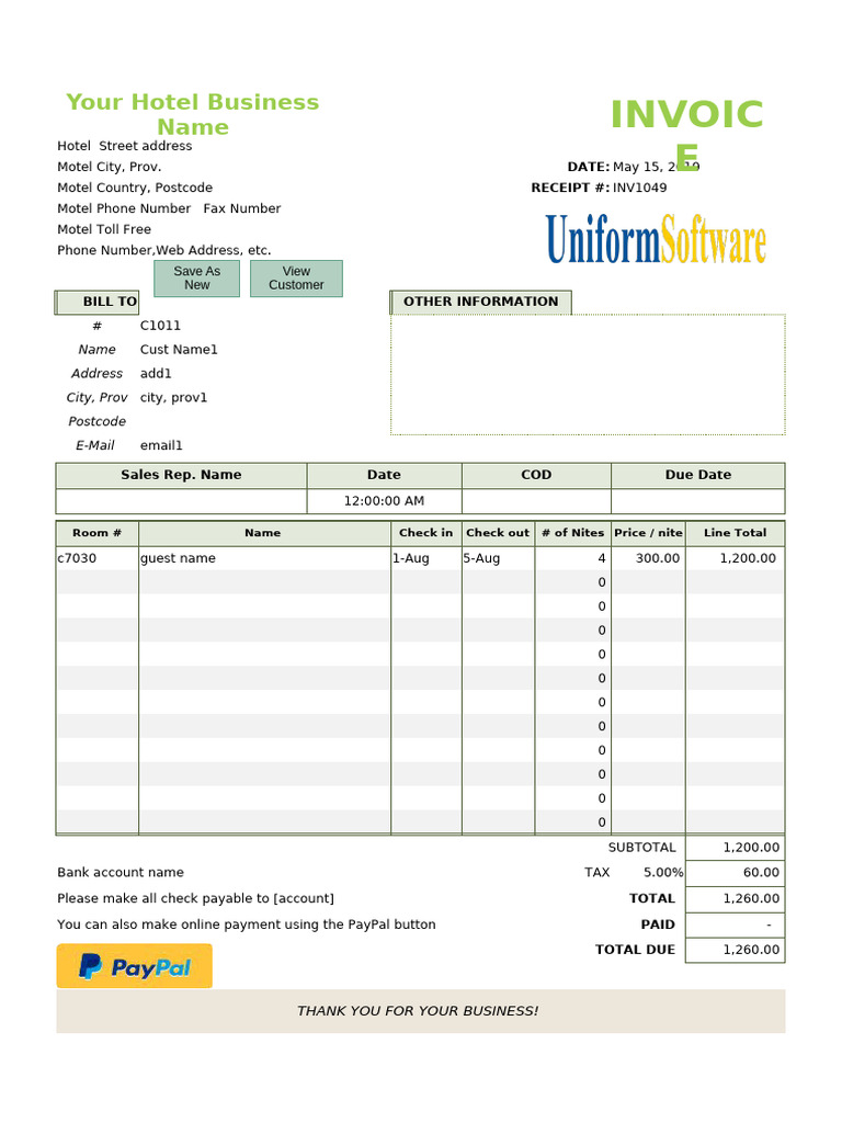 Hotel Bill Format with Online Payment | PDF