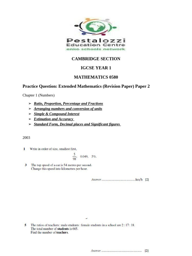 IGCSE Mathematics Practice Questions | PDF