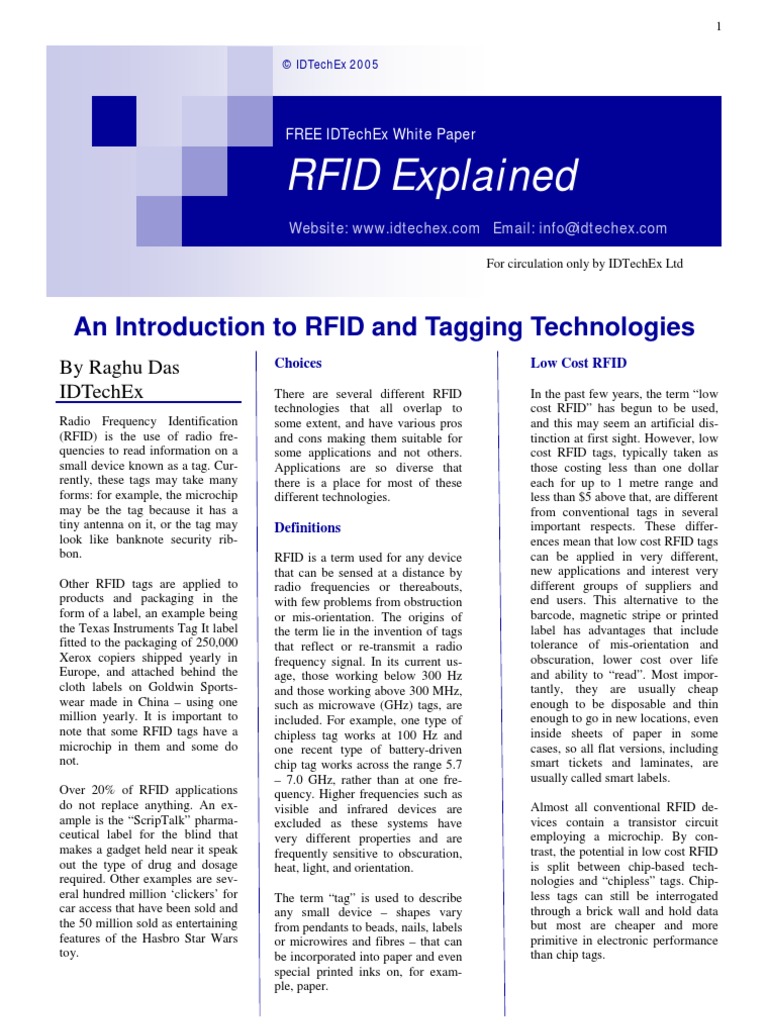 RFID Explained: An Introduction To RFID and Tagging Technologies | PDF ...