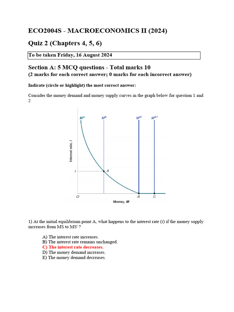 ECO2004S Quiz 2 Solution FINAL | PDF | Interest Rates | Interest
