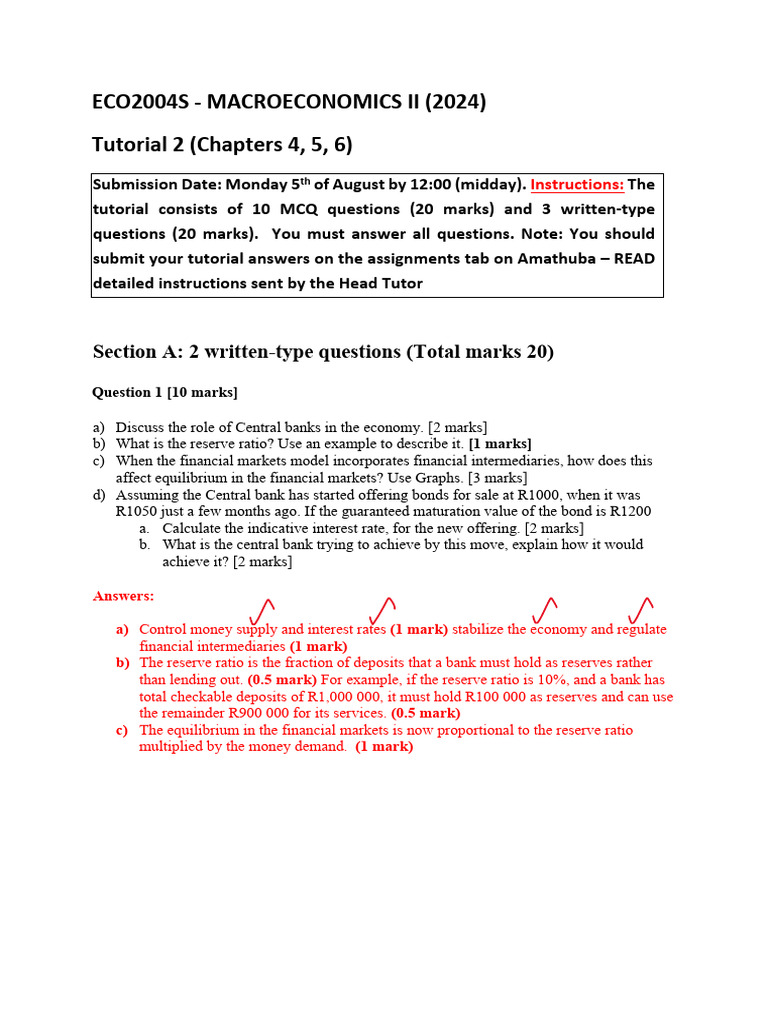 ECO2004S Tutorial 2 Solutions | PDF | Interest Rates | Interest