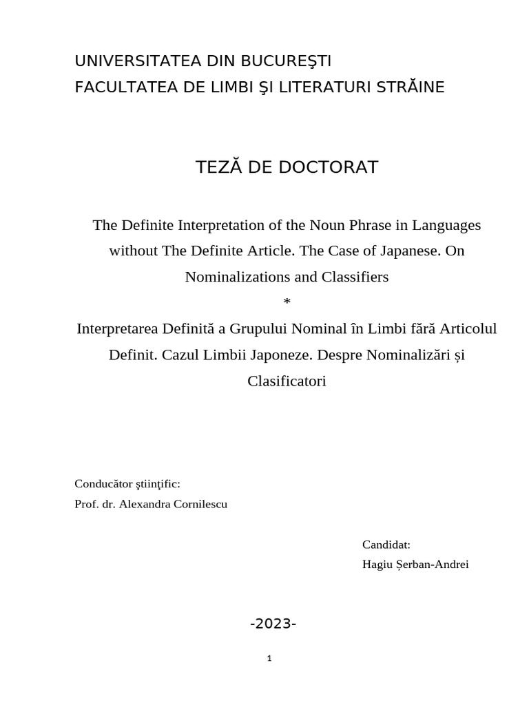 Teza Doctorat Varianta Scurta | PDF | Noun | Grammatical Number