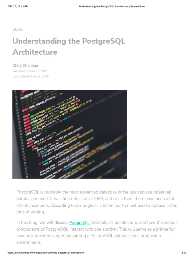 Understanding The PostgreSQL Architecture - Severalnines | PDF | Databases | Postgre Sql