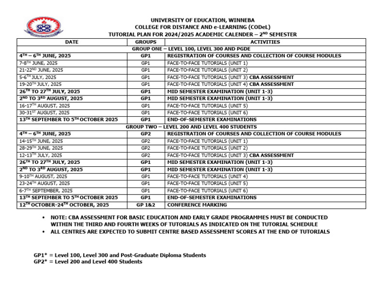 Revised Tutorial Schedule For Second Semester 2025 | PDF | Educational ...