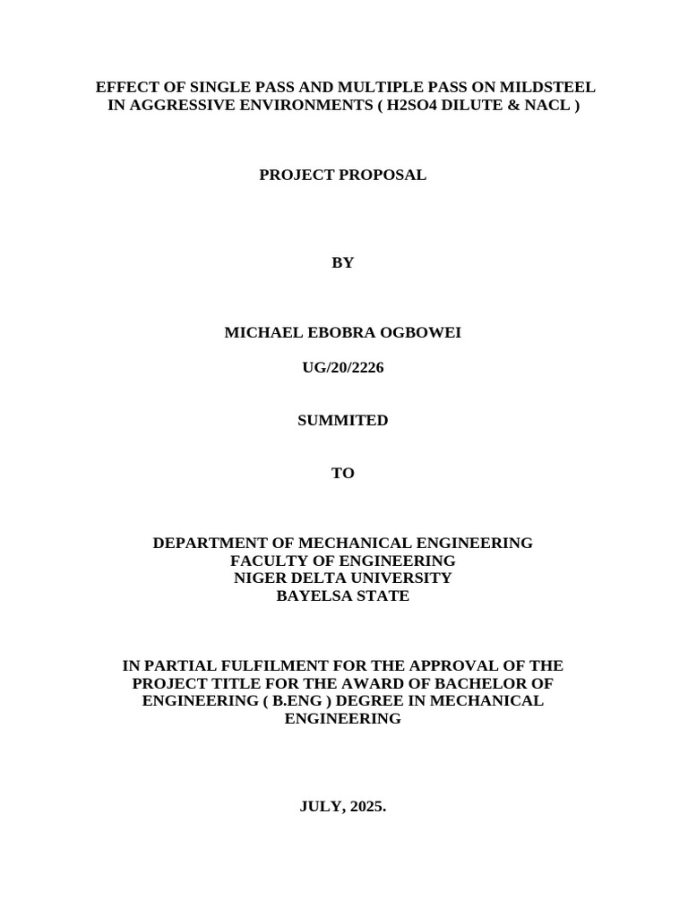 Ebobra Michael Ogbowei Proposal | PDF | Corrosion | Welding