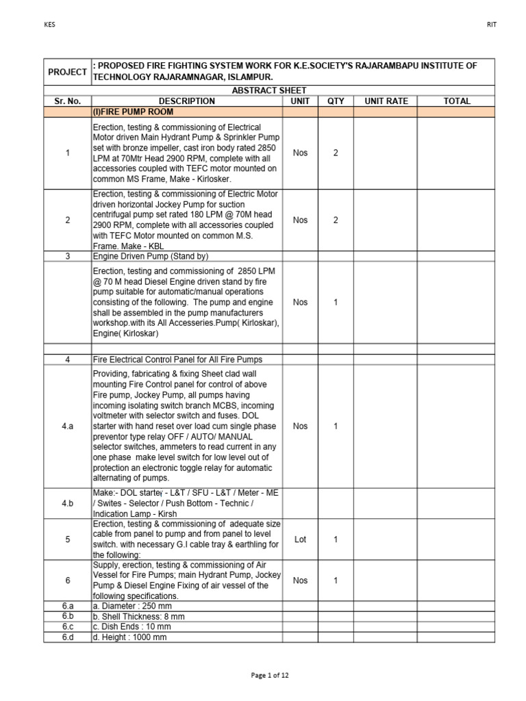 Tender For Fire Fighting System | PDF | Pipe (Fluid Conveyance) | Valve