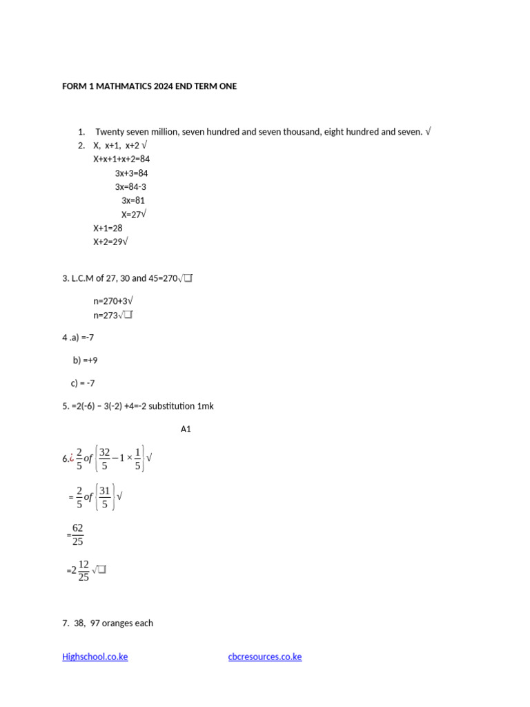 Math Ms Form 1 Endterm 1 | PDF | Chess Theory | Chess