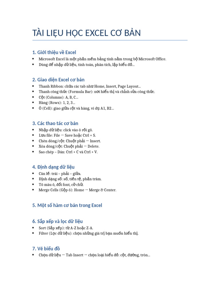 Tai Lieu Excel Co Ban | PDF