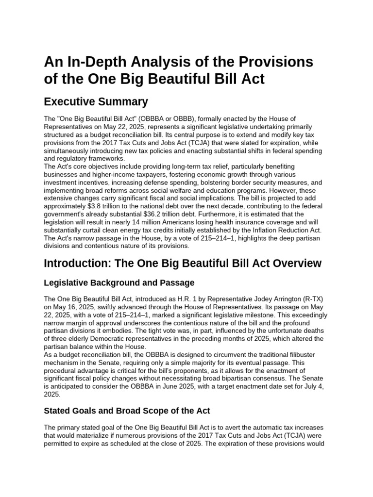 One Big Beautiful Bill Act Tax Summary | PDF | Tax Deduction | Expense
