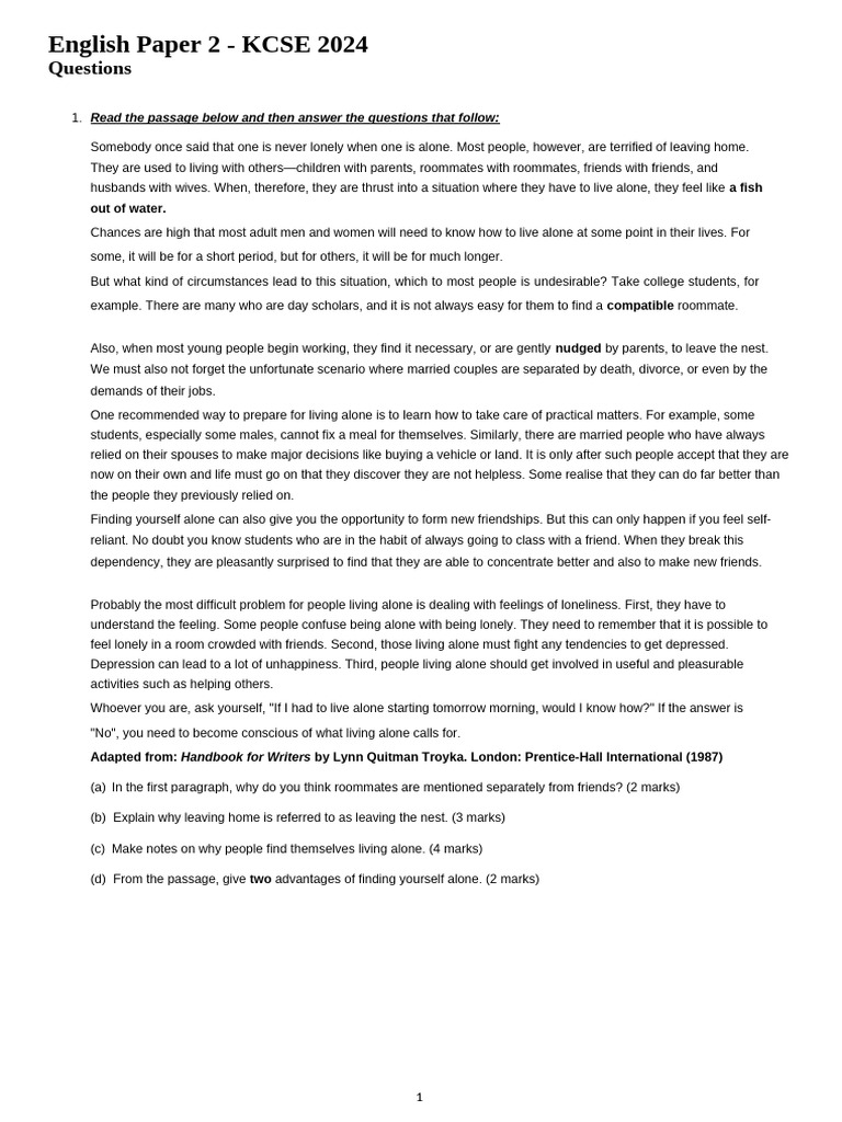 English Paper 2 REVISION | PDF