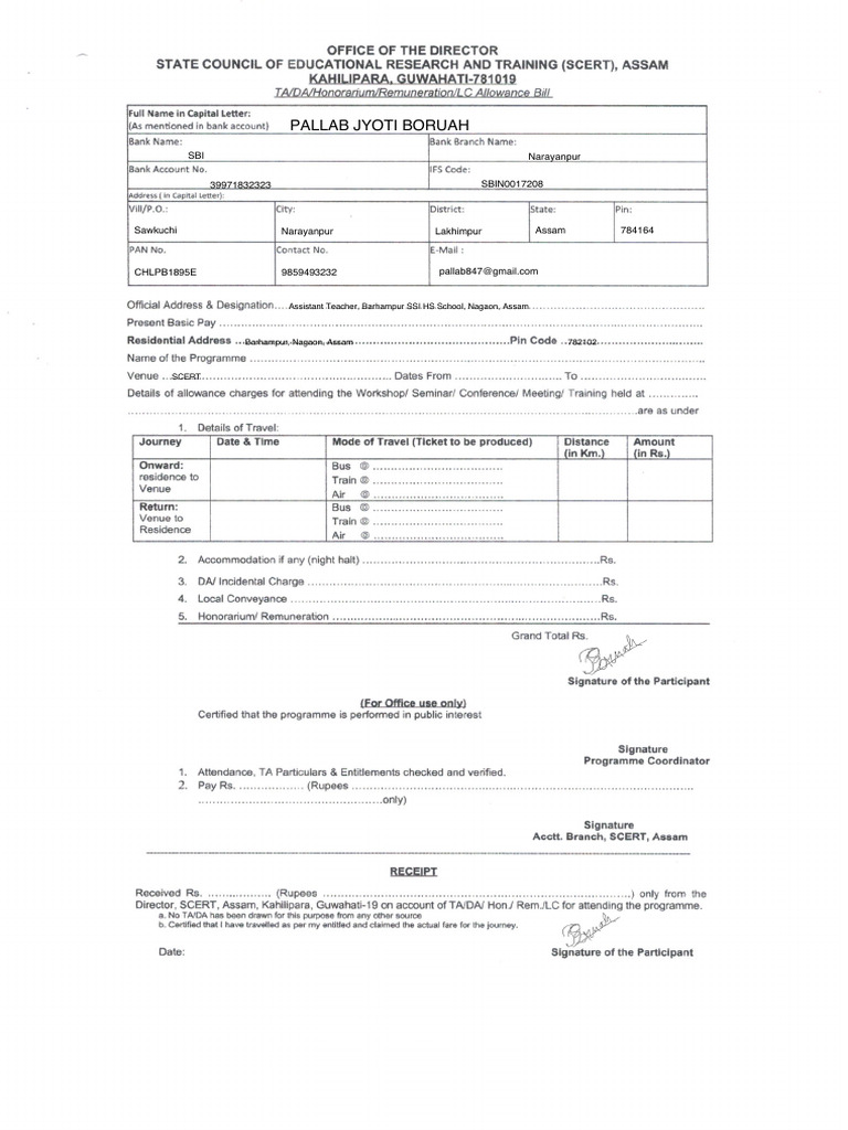 TA Bill Format 1 | PDF