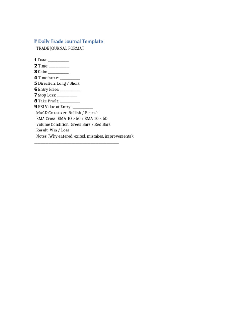 Daily Trading Journal Template | PDF