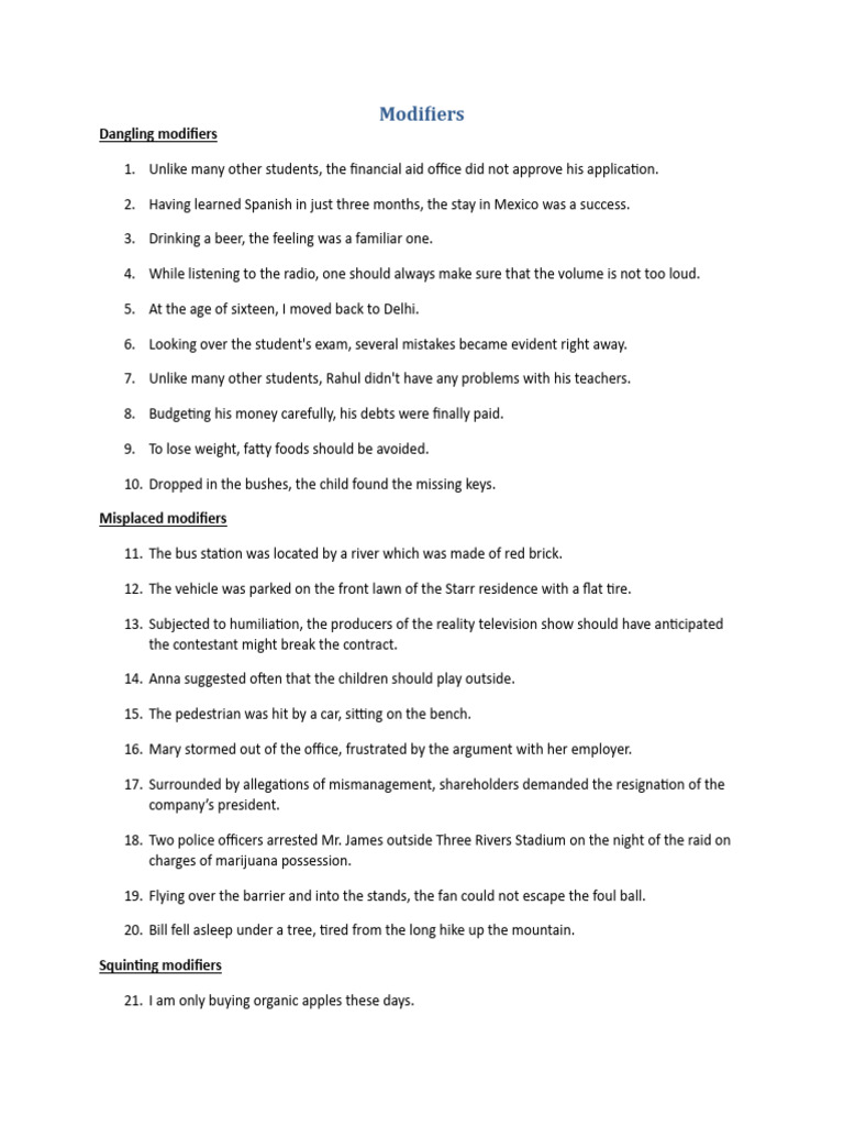 Modifier Practice Exercises | PDF