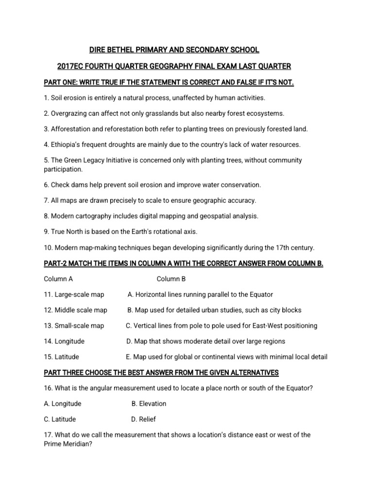 Geography Exam Questions and Answers | PDF
