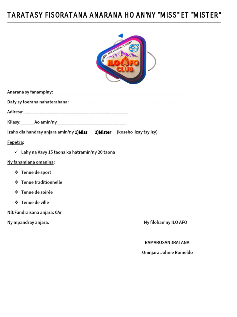 Fisoratana Anarana-Miss Et Mister | PDF