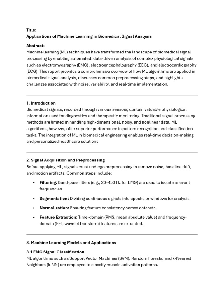 Applications of Machine Learning in Biomedical Signal Analysis | PDF ...
