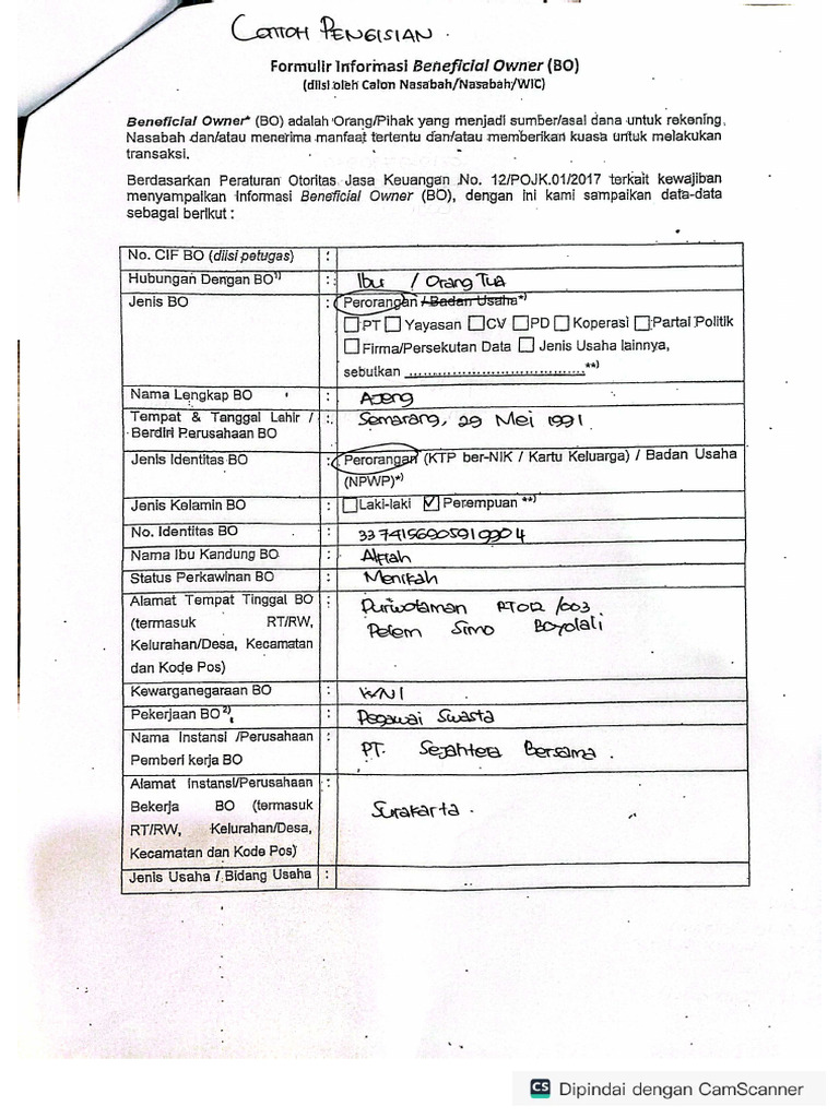 Contoh Formulir Bo | PDF