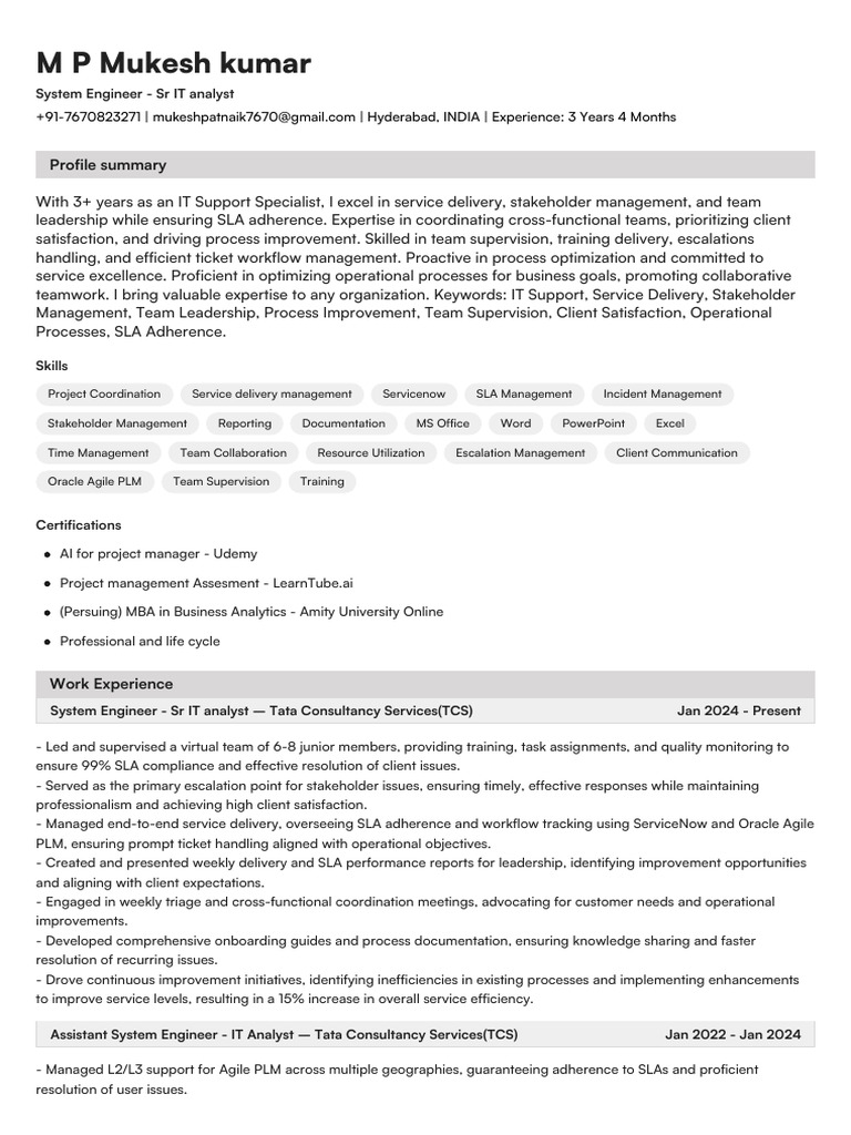 M P Mukesh Kumar It Analyst | PDF | Business