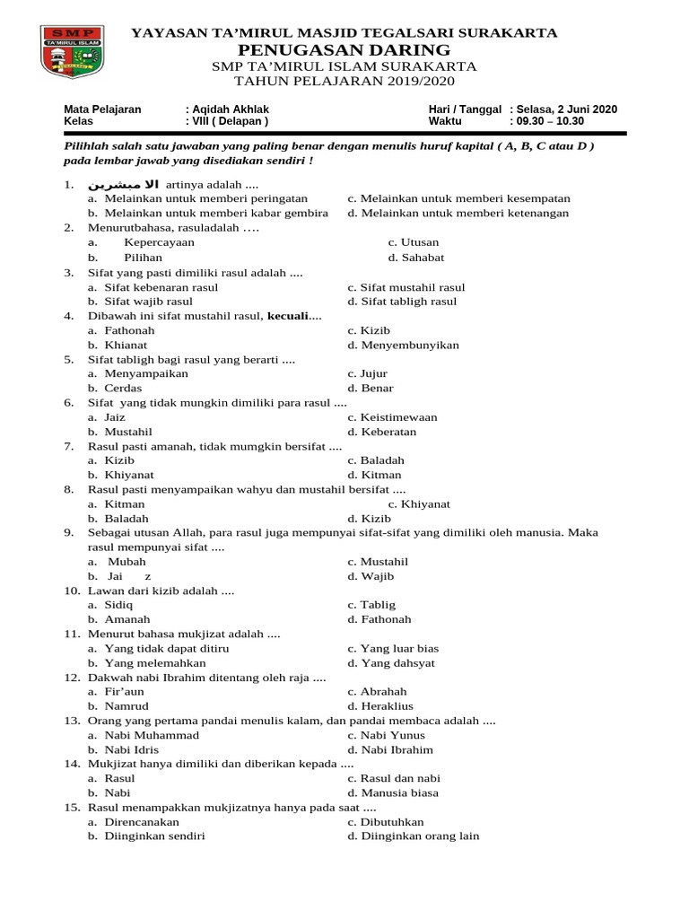 Contoh Hasil Penugasan Daring Aqidah | PDF