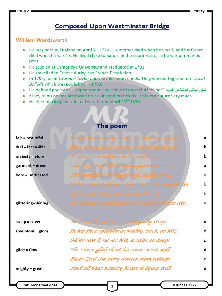 Composed Upon Westminster Bridge 2022 | PDF | Poetry