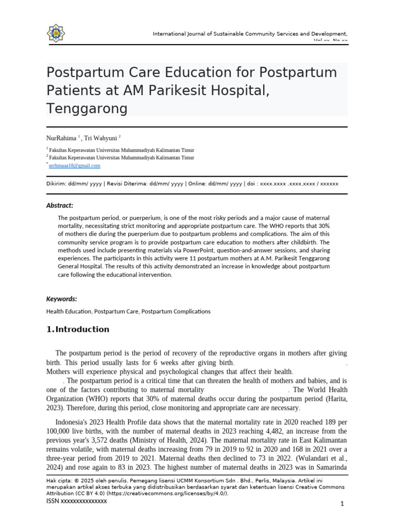 Postpartum Care Education at Parikesit | PDF | Postpartum Period ...