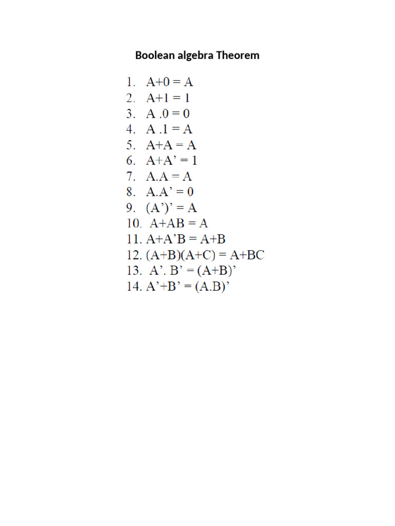 Boolean Algebra Theorem Pdf