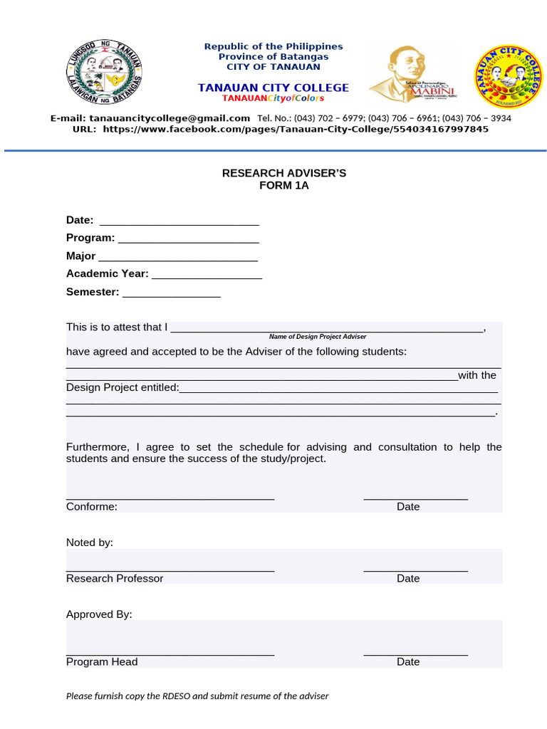 Research Adviser's Form 1A Template | PDF