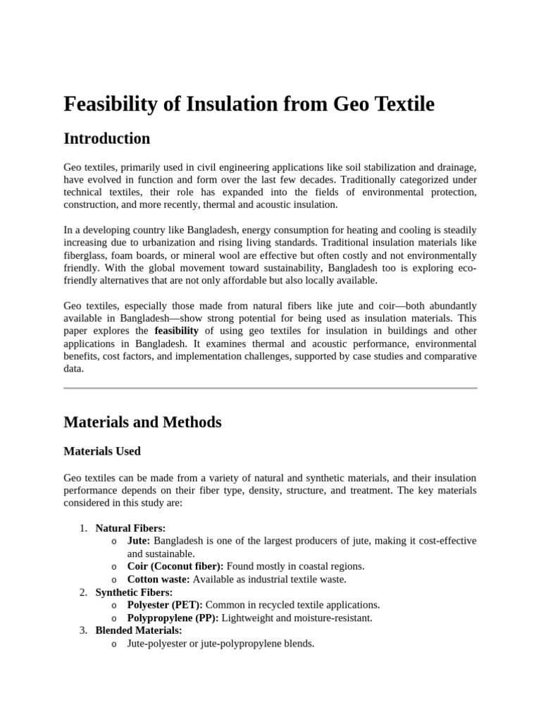 Feasibility of Insulation From Geo Textile | PDF | Textiles | Thermal ...