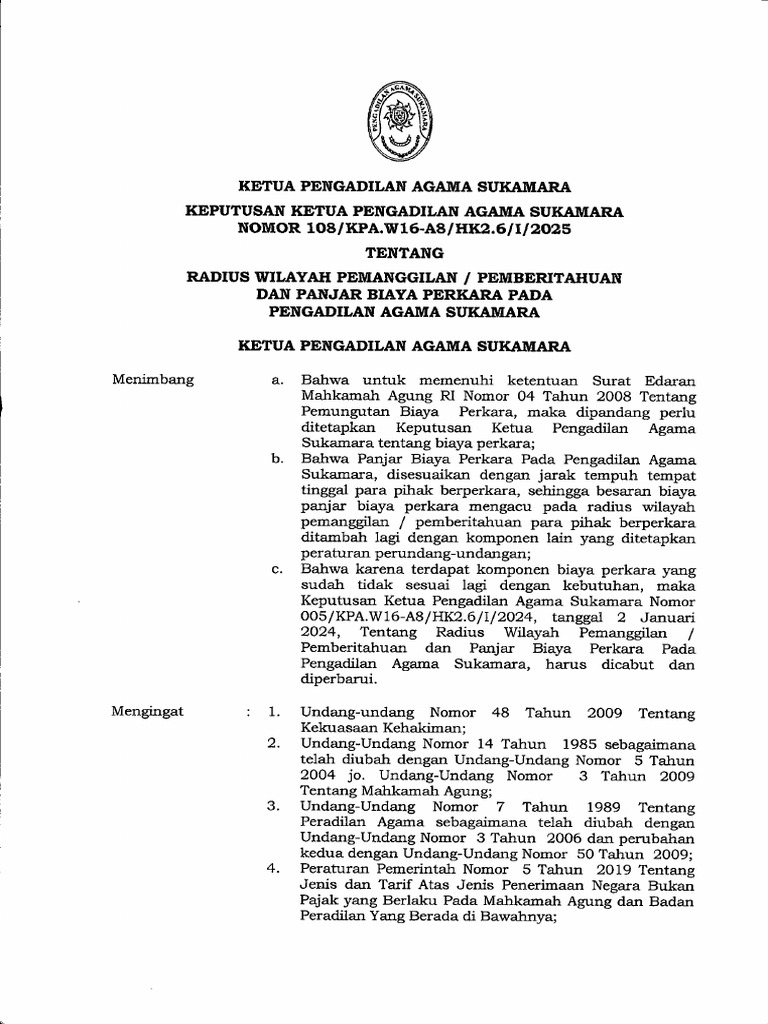 SK Panjar Biaya Perkara 2025 | PDF