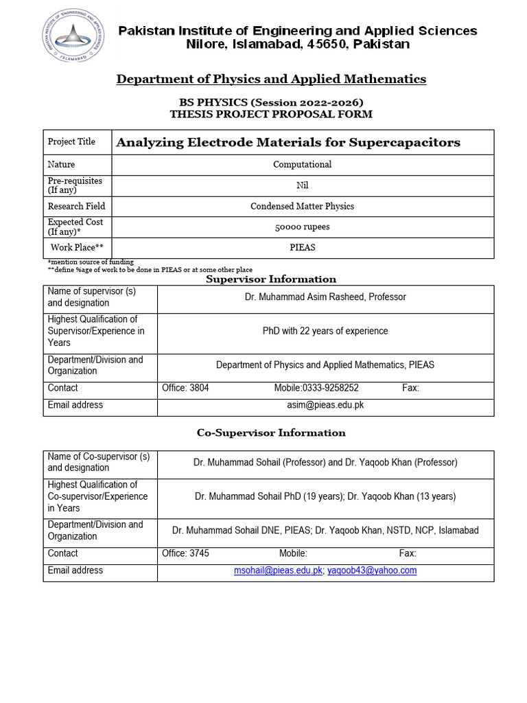 BS Physics Project Proposal Form Session 2022-2026 ...