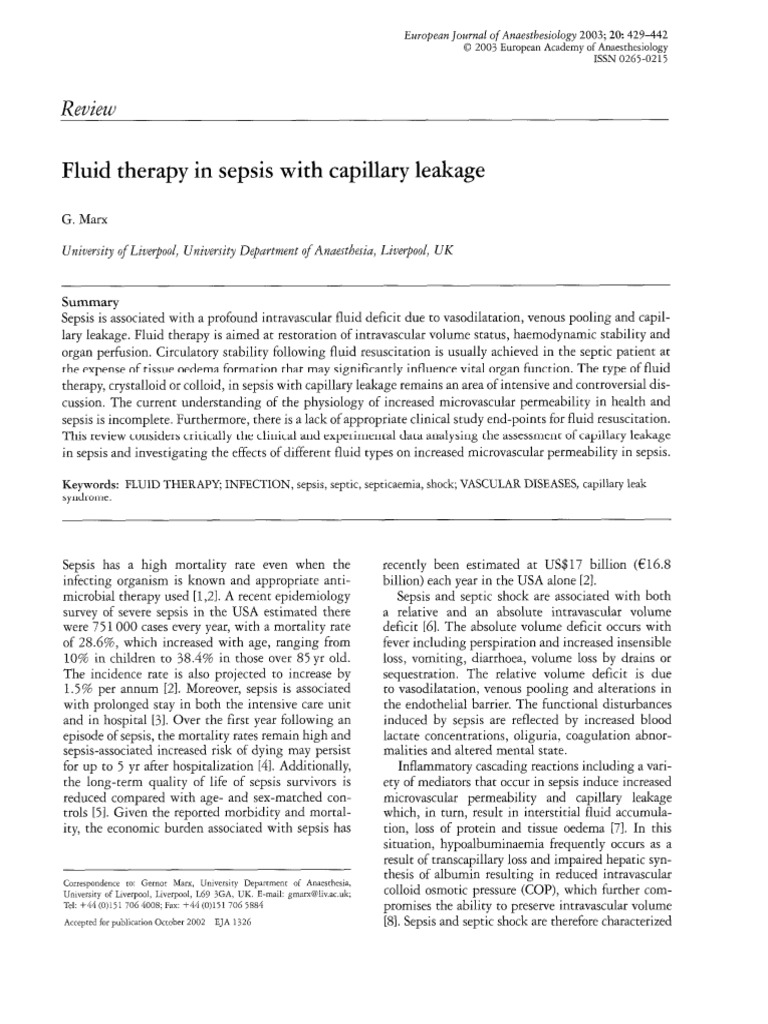 Fluid Therapy in Sepsis With Capillary Leakage.2 | PDF