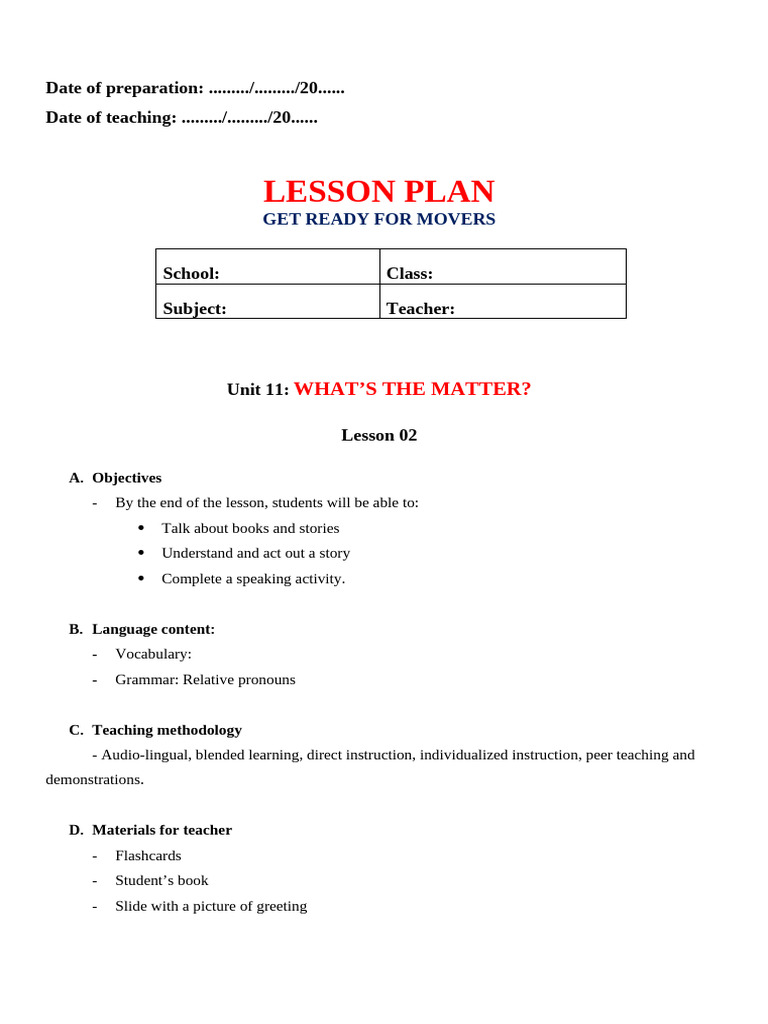 Unit 11 What - S The Matter Lesson 02 | PDF | Linguistics | Learning