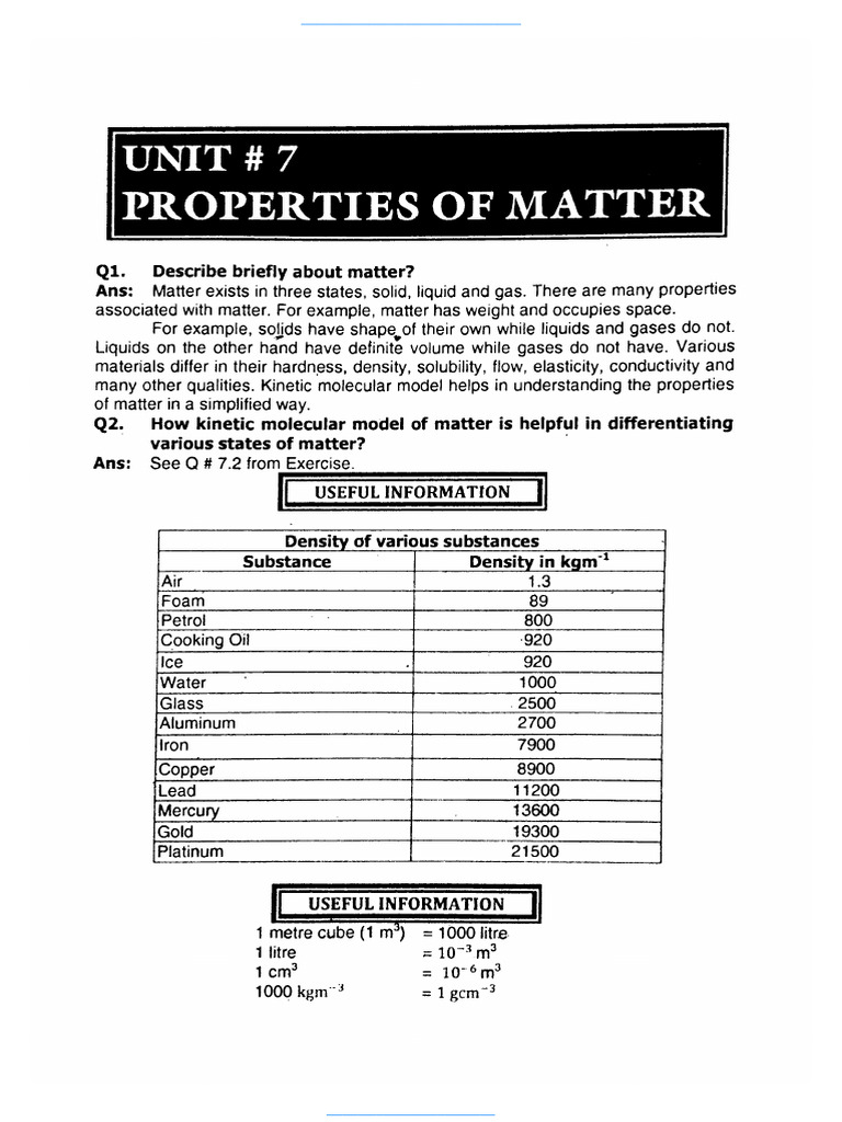 9th Physics Notes Chapter 7 Properties of Matter Notes Eng Medium ...