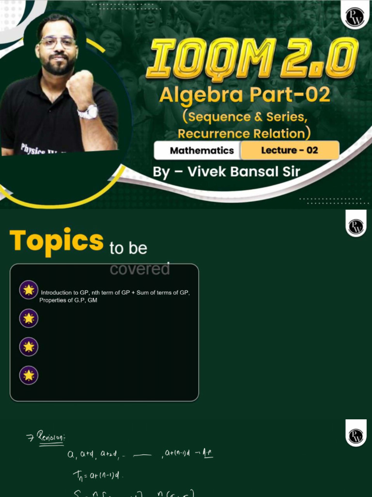 Algebra Part - 02 (Sequence & Series + Recurrence Relation) 02 | PDF