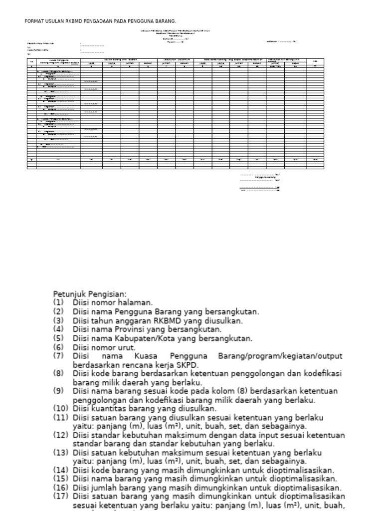 D. Format Usulan RKBMD Pengadaan Pada Pengguna Barang | PDF