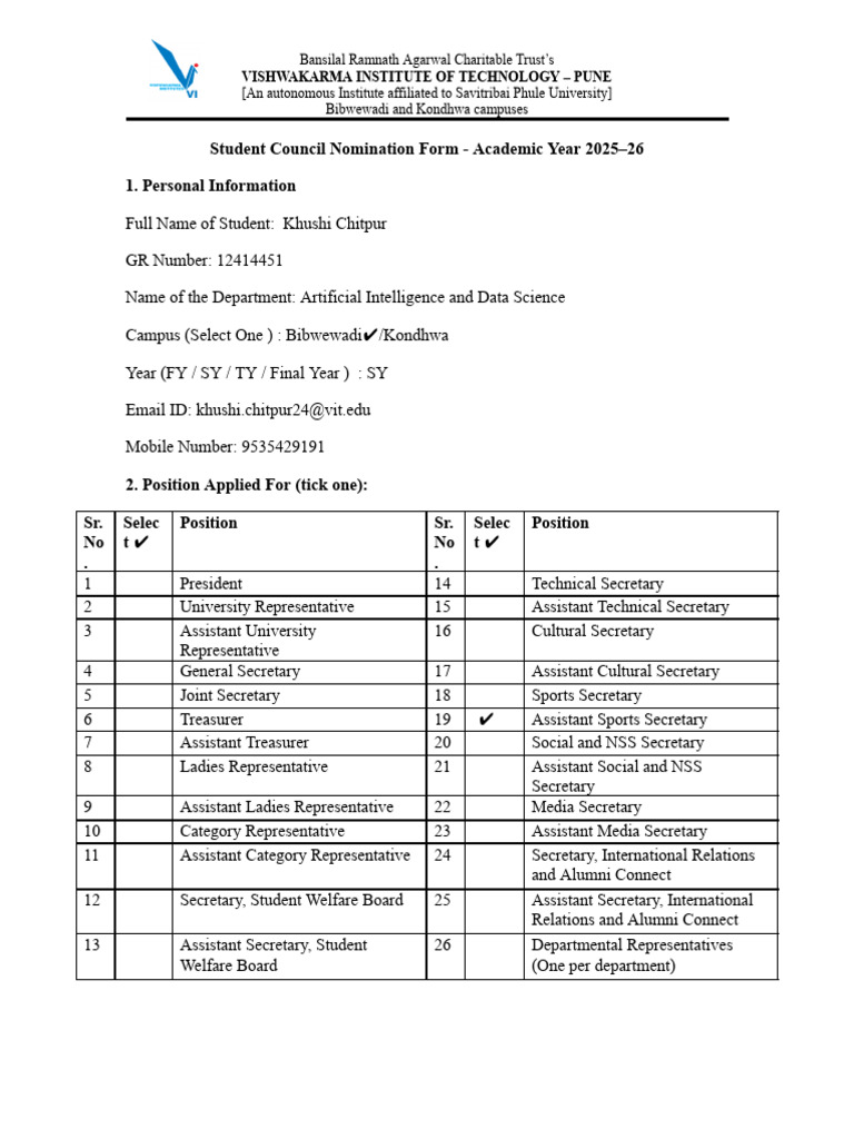 Student Council Nomination Form AY 25 26 | PDF | Chess Theory | Chess