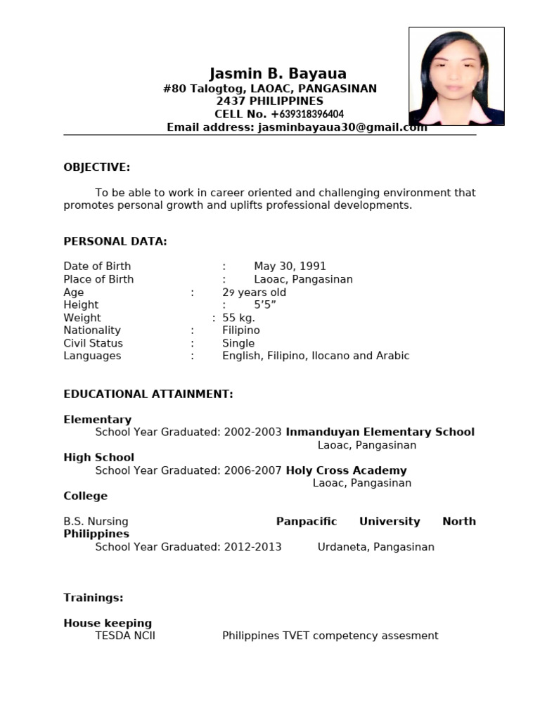 Resume of Jasmin B. Bayaua | PDF