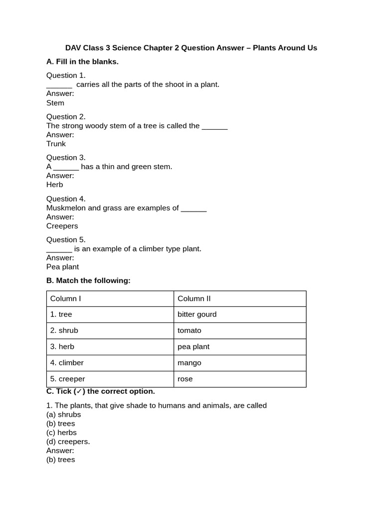 DAV Class 3 Science Chapter 2 | PDF | Shrub | Trees