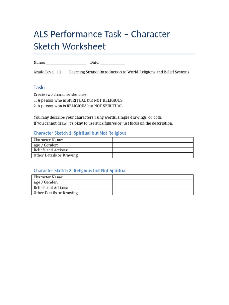 ALS Character Sketch Worksheet | PDF