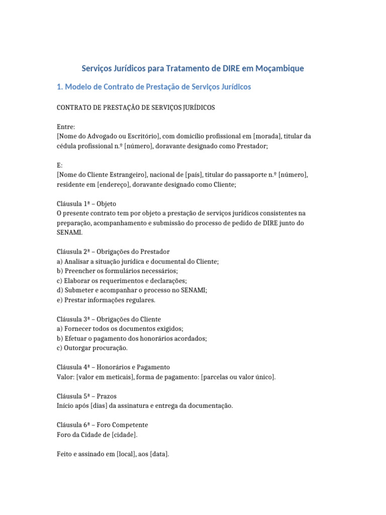 Serviços Jurídicos para DIRE em Moçambique | PDF | Advogado