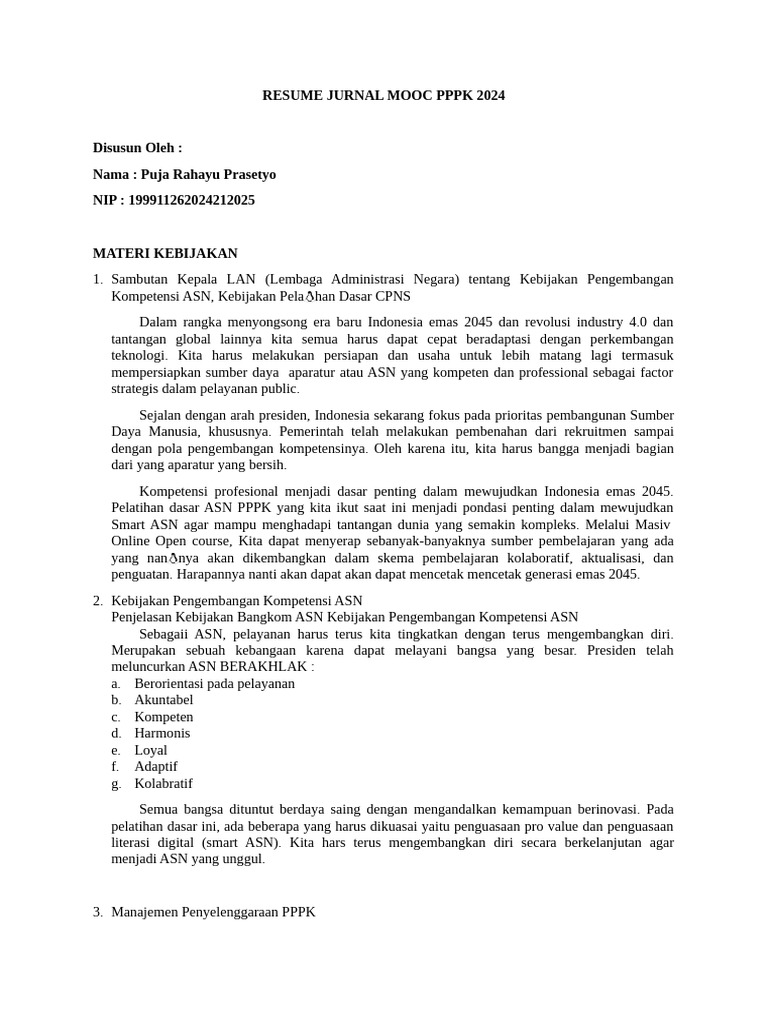 Resume Jurnal MOOC PPPK 2024 | PDF