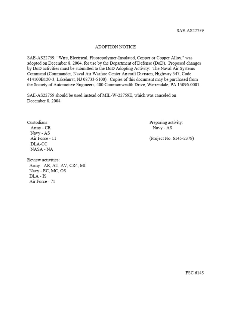 Sae-As22759 Adoption Notice | PDF