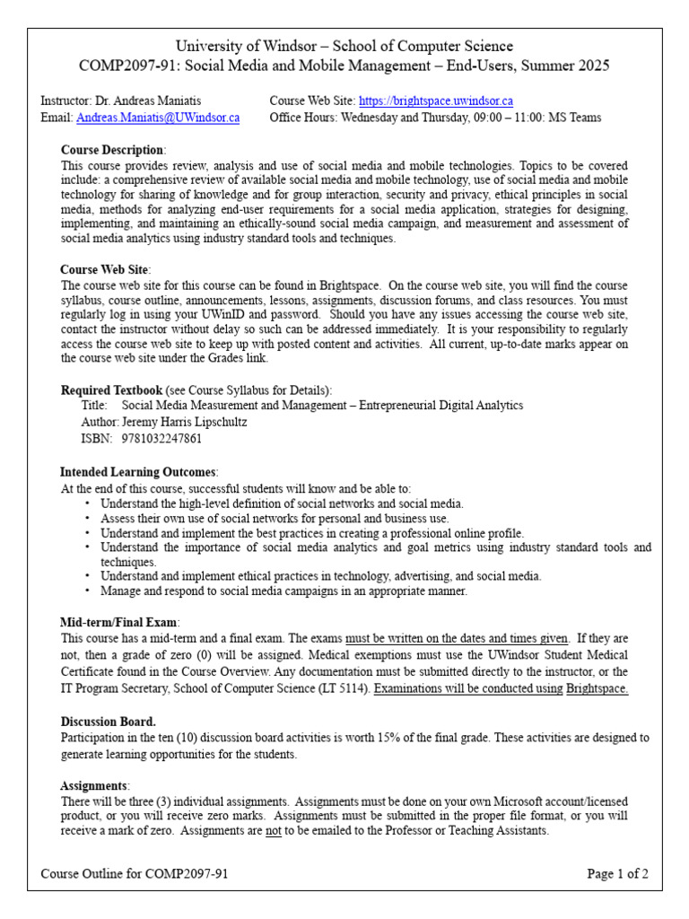 COMP2097: Social Media Management Course | PDF | Analytics | Learning