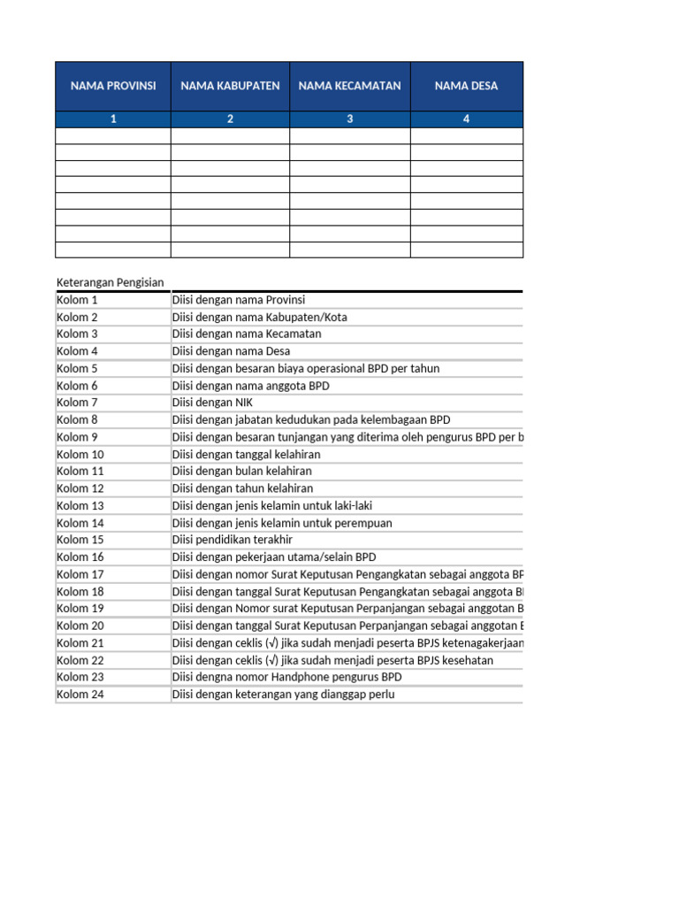 Format Pendataan BPD 2025 | PDF